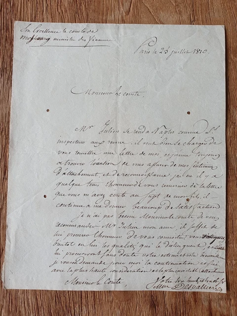 LETTRE DE DESPALLIÈRES au Cte de Morbourg, Empire, Naples, 1810 EUR 9 ...