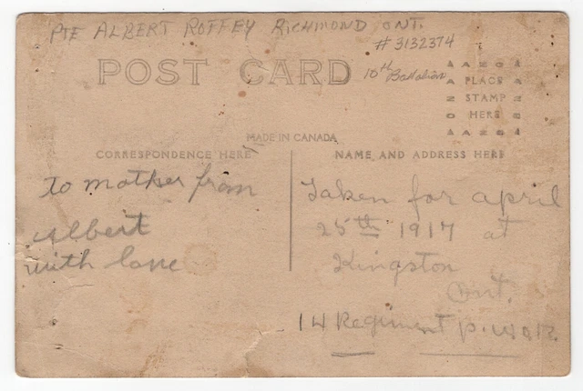 WW1 WWI CEF IDed Canadian soldier Albert Roffey, Oil Springs, Ontario ...