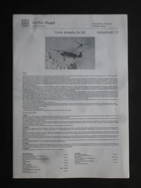 1:72 NO BOX HUMA Modell Focke Achgelis Fa 223 EUR 15,50 - PicClick DE