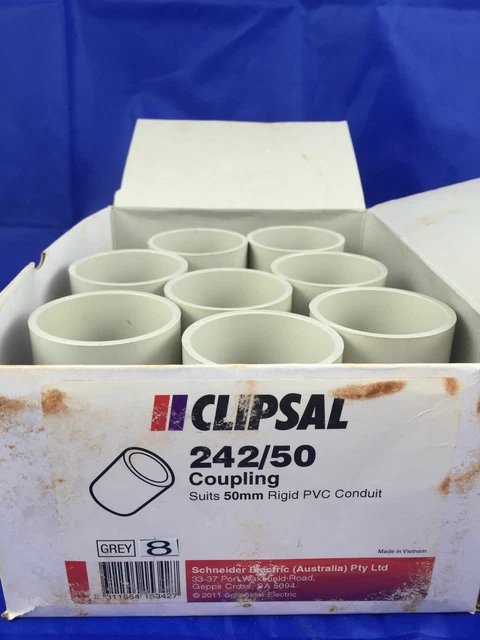 CLIPSAL 242/50 COUPLING PVC Conduit Plain 50mm I.D x 57mm OD GREY x10 ...