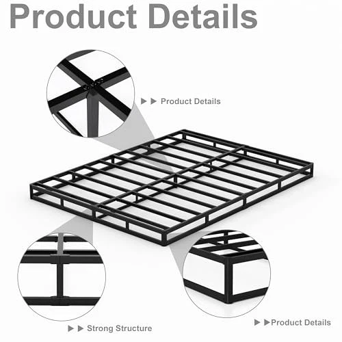 BOX SPRING SIZE Bed Base, Heavy Duty Metal Mattress Foundation Queen 3 ...