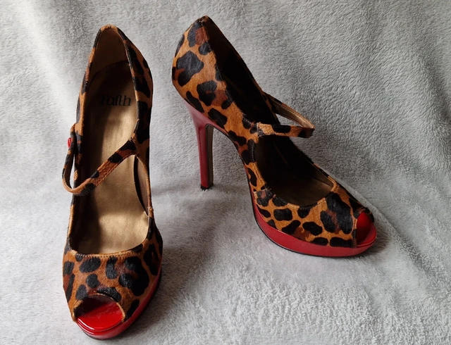 FAITH LEOPARD PRINT red patent platform stilettos sz 7 £11.12 - PicClick UK