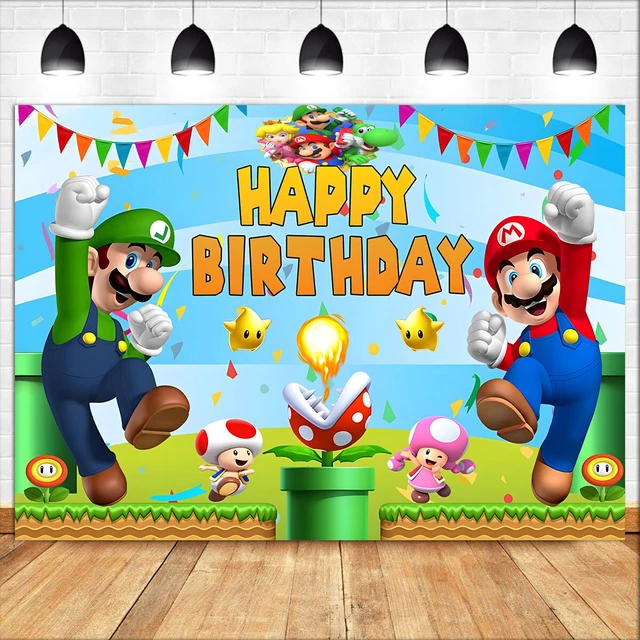 SUPER MARIO BABY Shower Happy Birthday Backdrop Banner Background ...