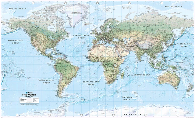 LARGE WORLD PHYSICAL Wall Map 1:20m, Detailed Map of Earths Physical ...