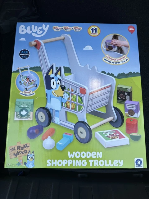 BLUEY WOODEN SHOPPING Trolley - ALDI Exclusive SOLD OUT - 11pc £59.99 ...