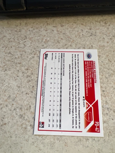 CHASE MEIDROTH 2023 Topps Pro Debut # PD-47 (Salem Red Sox) EUR 1,66 ...