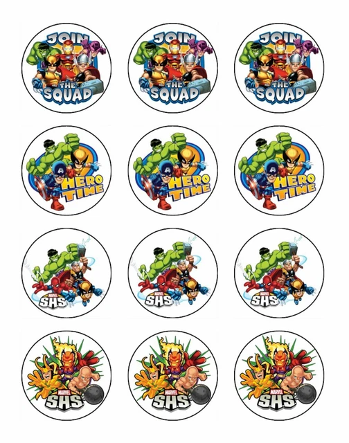 SUPERHERO SQUAD CUPCAKE Toppers Edible Icing Image Cake Decorations 12 ...