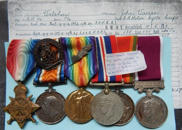 SOUTH AFRICA AFRICAN WWI WWII Medal Group Dispatch Rider Capt Walshaw ...