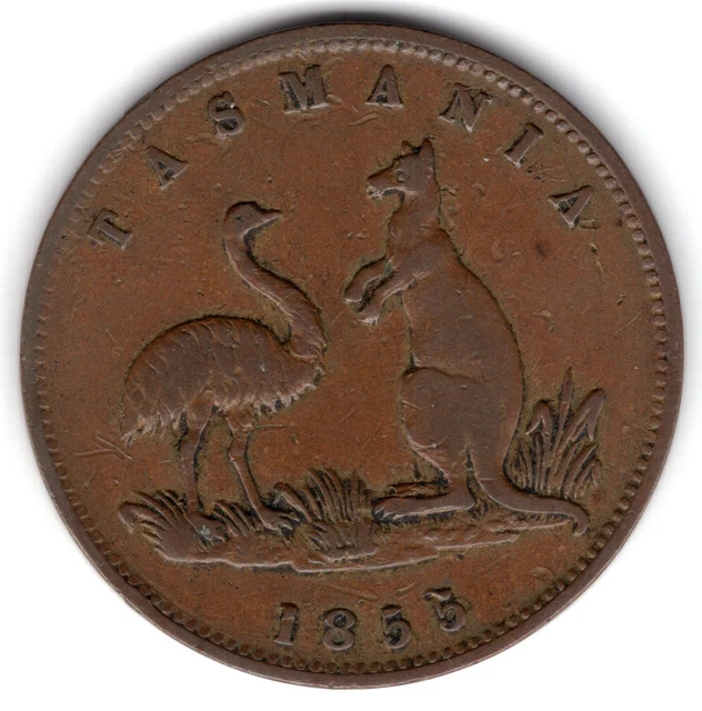 1855 Hobart Tasmania Copper Half-Penny Trade Token Lewis Abrahams $110. ...