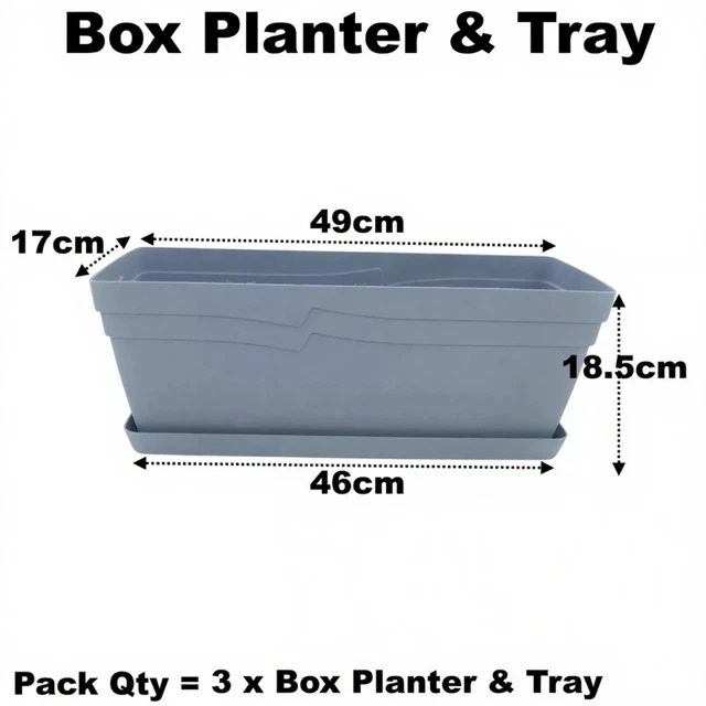 49CM BOX PLANTER Windowsill Garden Trough Tray Plant Pot Sky Blue Qty ...