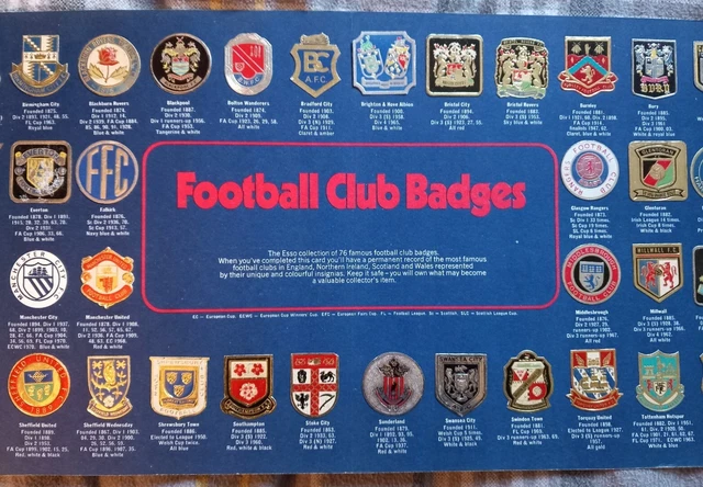 THE ESSO COLLECTION Of 1970's Football Club Badges (75 of the total of ...