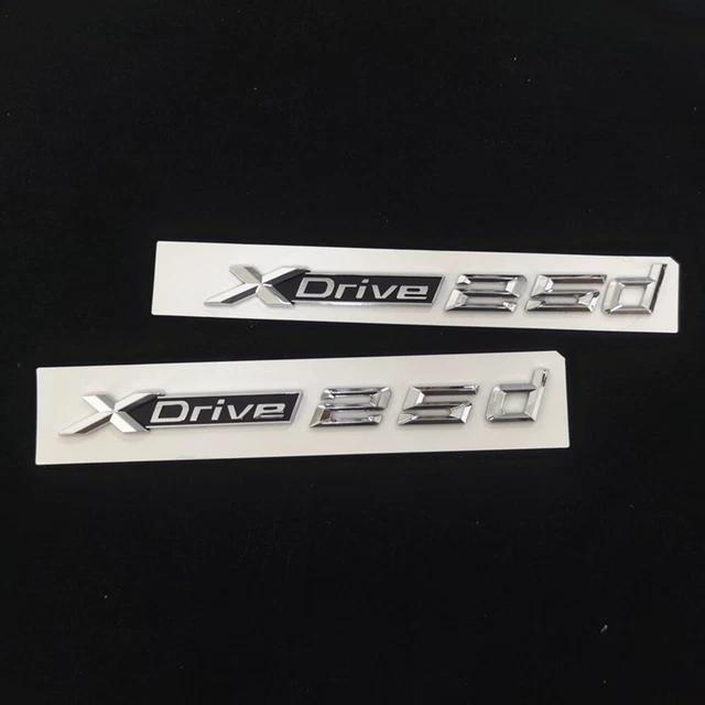 2X SILVER CHROME XDrive 25d Plastic Badge Emblem Decal Sticker Sport ...