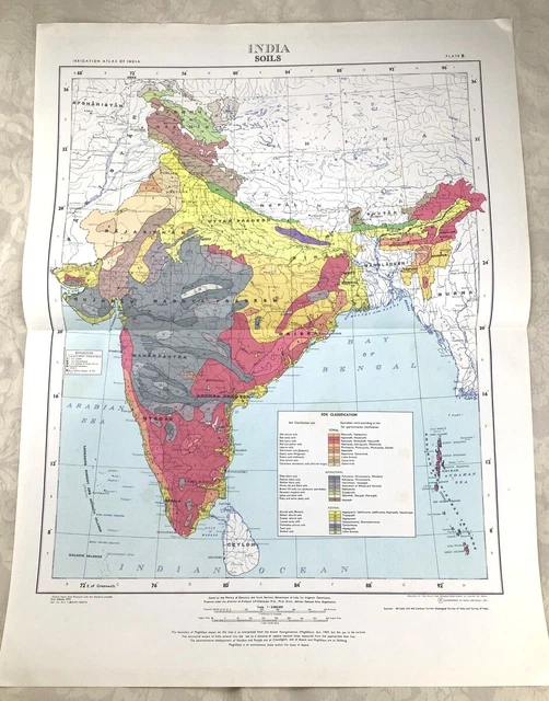 1972 LARGE VINTAGE Map of India Indian Geology Geological Soils ...