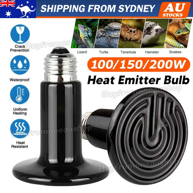 200W BLACK CERAMIC Infrared Light Heat Emitter Lamp Reptile Brooder ...