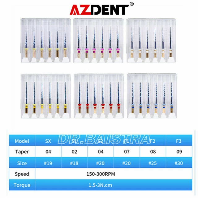 6PCS AZDENT ENDODONTIC Dental Endo Files SX-F3 Rotary Niti Files Gold ...