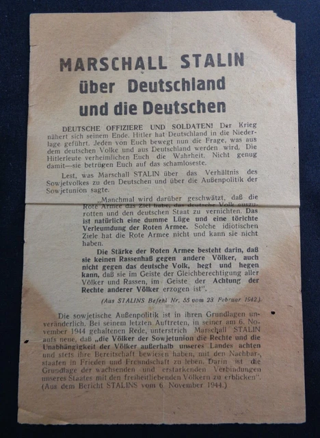 WW2 ALLIED PROPAGANDA AIR DROP LEAFLET regarding STALIN and RED ARMY ...