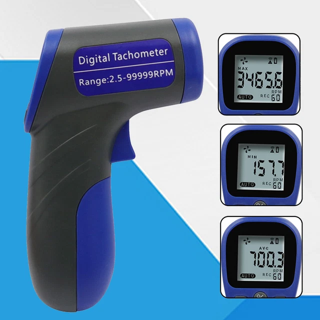 DIGITAL LASER TACHOMETER Non-Contact Auto RPM Meter Backlit LCD 2.5 ...