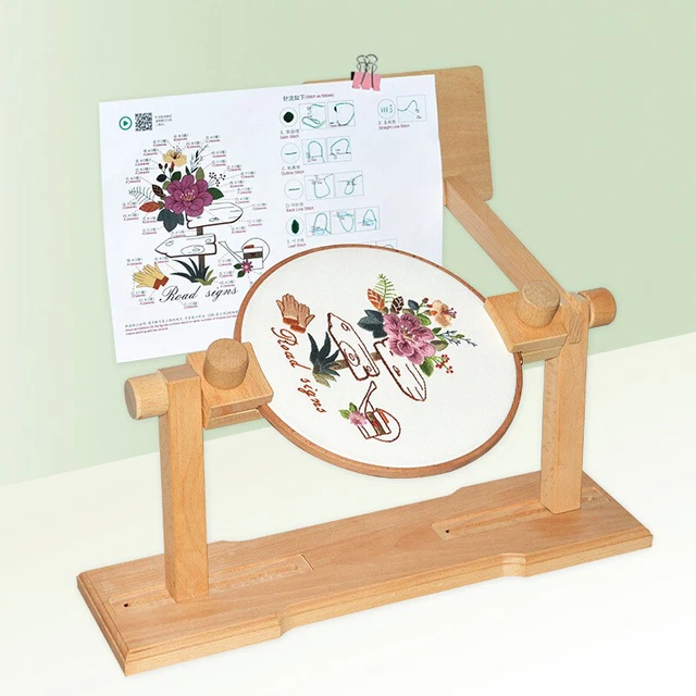 ADJUSTABLE TABLETOP CROSS Stitch Frame Lap Stand Wooden Embroidery Hoop ...