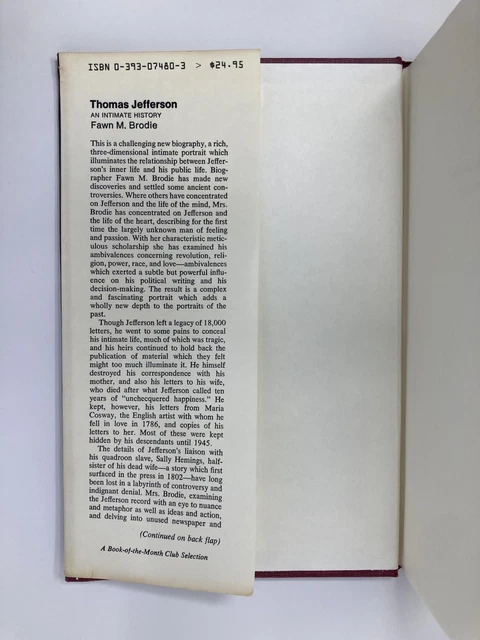 THOMAS JEFFERSON AN Intimate History di Fawn McKay Brodie prima edizione in perfette condizioni ...