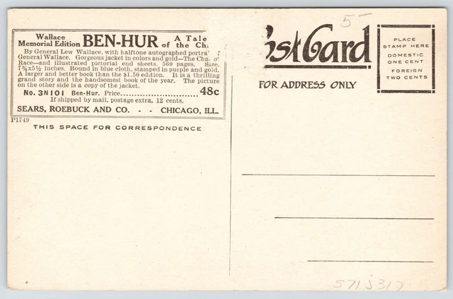 CHICAGO IL~SEARS ROEBUCK~LEW Wallace Memorial Edition~Ben-Hur Book~1908 ...