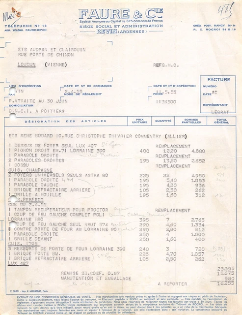 1955 FAURE A Revin - Ets Audran Et Clairouin A Loudun EUR 10,00 ...