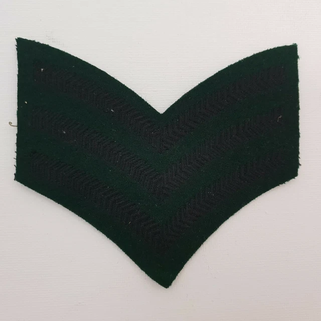 BRITISH ARMY SERGEANT rank insignia Stripes Black chevron on dark green ...