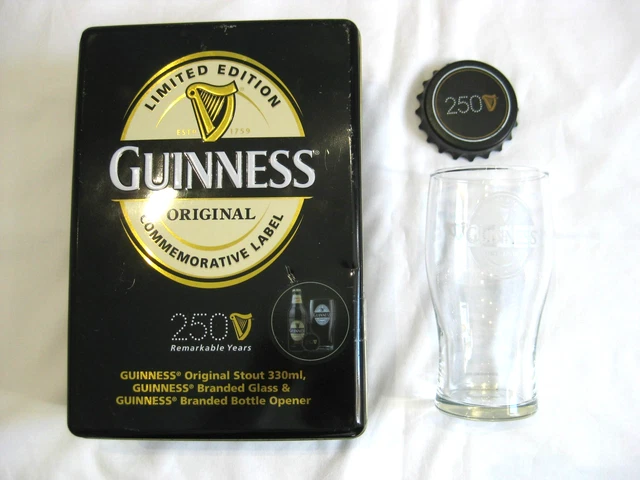 GUINNESS 250 YRS Limited Edition Glass (New) Bottle Opener (New), Tin ...