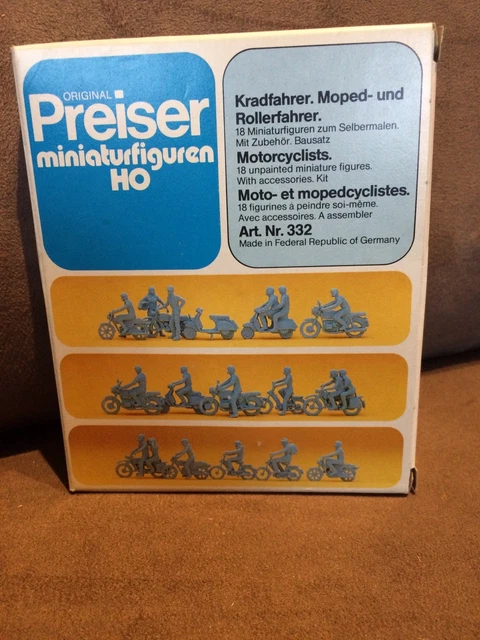 PREISER 332 / 16332 HO Kradfahrer, Moped und Rollerfahrer in OVP EUR 19 ...