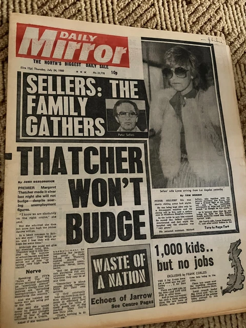 DAILY MIRROR NEWSPAPER from July 24 1980. Lynne Frederick cover. Peter ...