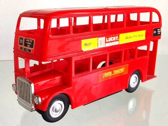LUCKY TOYS HONG-KONG 7" Plastic Friction Double Decker Bus ~ Excellent ...