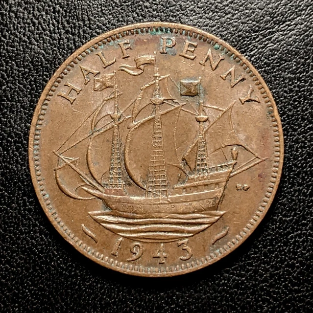 UK ENGLAND 1943 HALF PENNY King George VI Pre-Decimalization ...