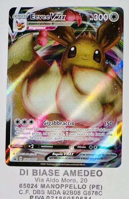 POKEMON EEVEE VMAX Full Art Swsh087 Promo Black Star Italiano Nm/Mint ...