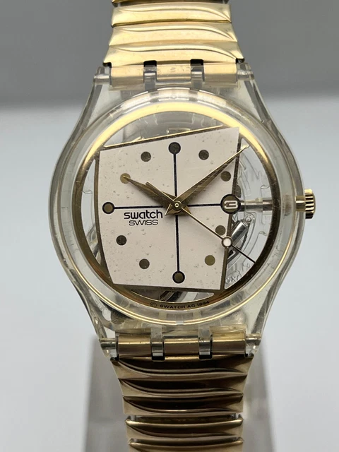 RARE VINTAGE SWATCH Day Indicator Quartz Gold Plated Swiss Made Men's ...