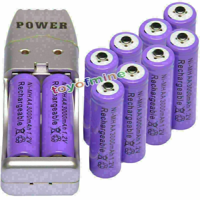 10XAA PURPLE COLOR 1.2VNi-MH 3000mAh Rechargeable Battery+USB Charger ...