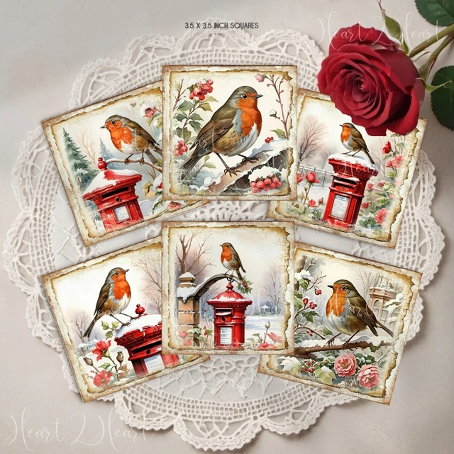 CHRISTMAS ROBIN SQUARE Card Toppers Scrapbooking & Journal Supplies ...