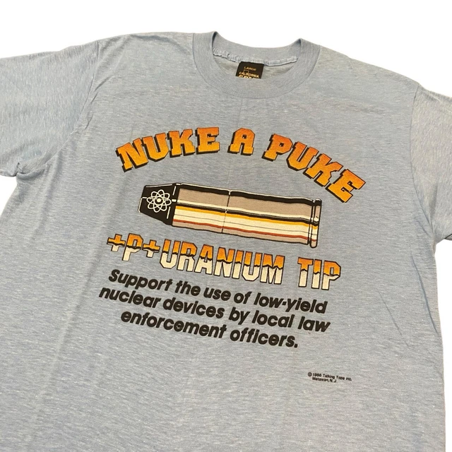 VINTAGE NUKE A Puke Nuclear Warhead Gun War Tee Shirt Top Fits S USA ...