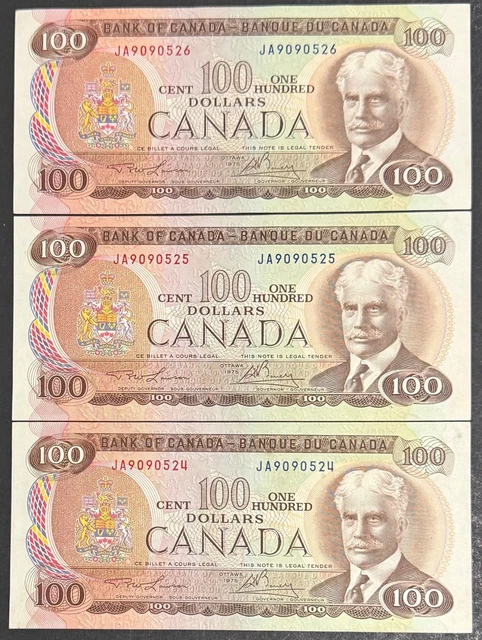 **OLD STYLE CANADIAN $100 Dollar Paper Banknotes X 3 In Sequence** £260 ...
