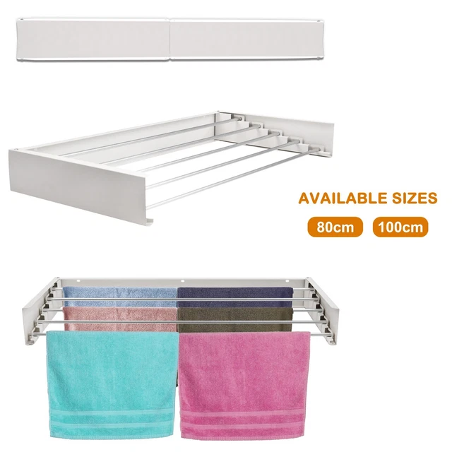 80/100CM WALL MOUNTED Airer Towel Drying Rack Extendable Folding ...