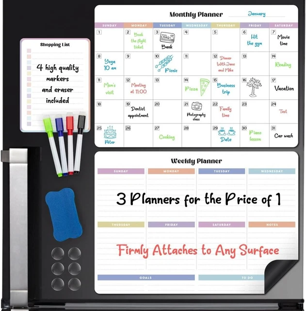 MAGNETIC DRY ERASE Calendar for Fridge - Kitchen White Board Organiser ...