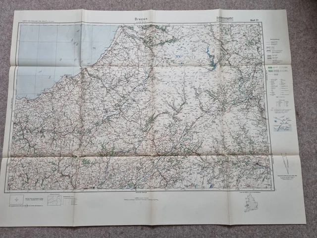 ORIGINAL WW2 GERMAN INVASION / AIRFORCE MAP Of BRECON 1938 OPERATION ...