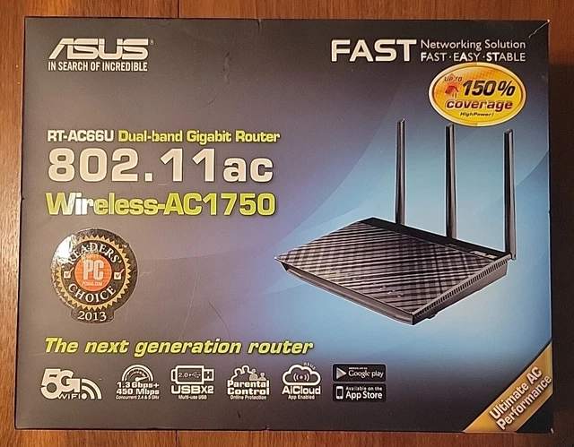 ASUS RT-AC66R 802.11AC Dual-Band Wireless-AC1750 Gigabit Router Used ...