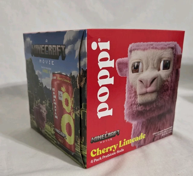 A MINECRAFT MOVIE Poppi Prebiotic Soda Cherry Limeade 4pk Cans, 12 Oz ...