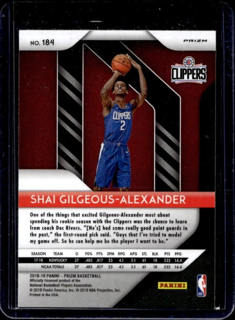 2018-19 PRIZM SHAI Gilgeous-Alexander argent recrue Prizm RC #184 ...