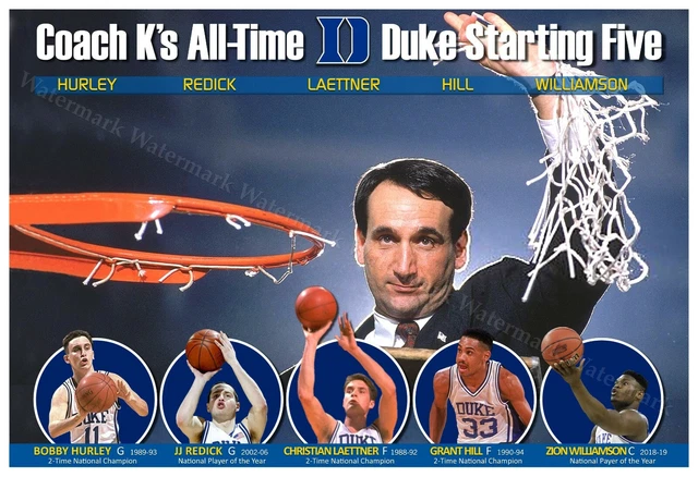 COACH K’S ALL-TIME DUKE STARTING FIVE 19”x13” COMMEMORATIVE POSTER £15. ...