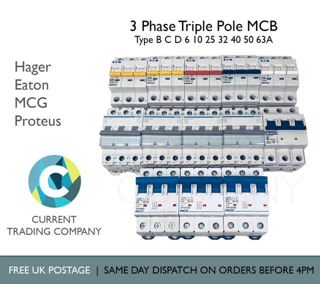 MINI DISJONCTEURS 3 phases triple pôle MCB type B C D 6 10 25 32 40 50 ...