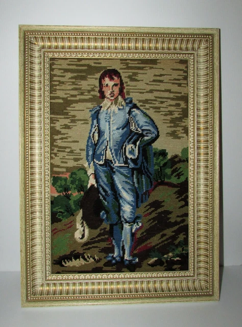 VINTAGE SUPERBE NEEDLEPOINT "BLUE BOY " COMPLETE WITH FRAME 14" X 19 ...