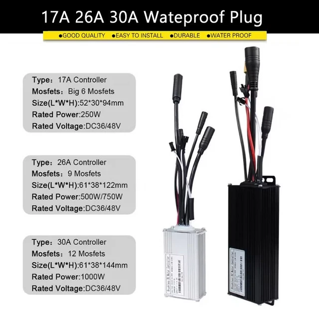 EBIKE THREE MODE Sine Wave Controller Waterproof 17A 26A 30A for 350 ...
