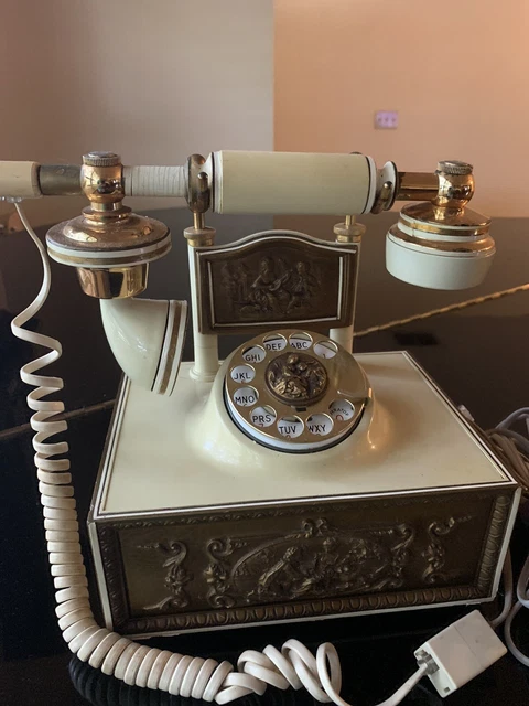 VINTAGE DECO-TEL FRENCH Victorian Style Rotary Dial Phone Ivory Gold ...