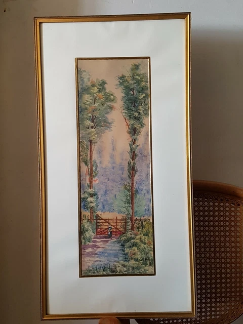 ANCIENNE AQUARELLE PAYSAGE animé signée datée 1906, 67x34 cm ref S56 EUR 139,00 - PicClick FR