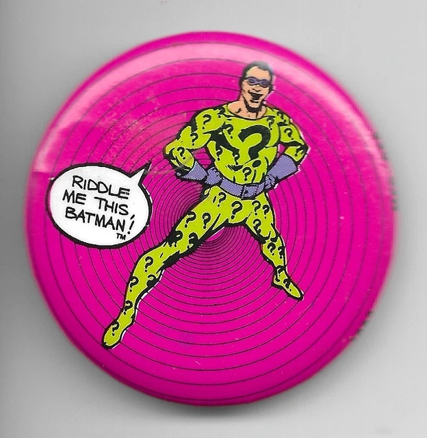VINTAGE 1980S DC Comics The Riddler, Riddle me this Batman! Pin Back ...